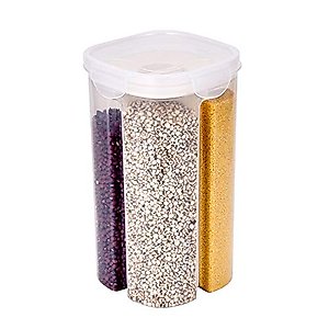 AIKENR Airtight Food Storage Container, Clear Kitchen Cereal Storage Containers with Airtight Food Lids and Compartments Ideal for Cereal Candy Snacks, 3L