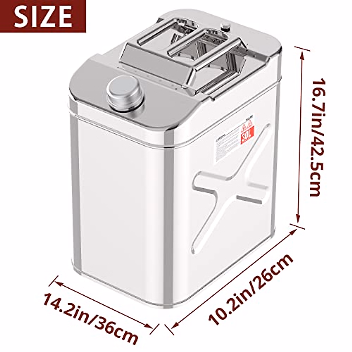 INCLAKE Stainless Steel Gas Can, Tight Sealed Thickened Fuel Can, Emergency Backup Metal Gasoline Diesel Can with 3 Handles, Flexible Spout & Vent Kit for Cars, Trucks and Boat (30L/ 8Gallon)