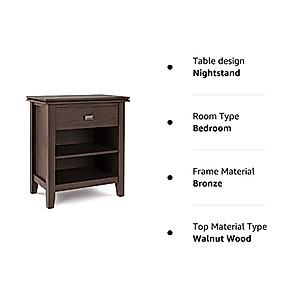 SIMPLIHOME Artisan 24 inches Wide Night Stand, Bedside table, Warm Walnut Brown SOLID WOOD, Rectangle, with Storage, 1 Drawer and 2 Shelves, For the Bedroom, Contemporary Modern