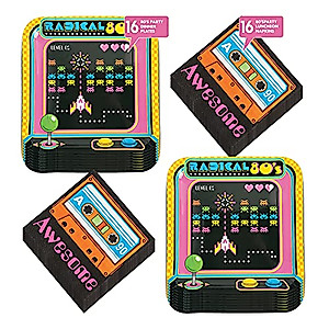 80s Party Dinner Plates and Napkins - Totally Awesome Throwback Theme (Serves 16)