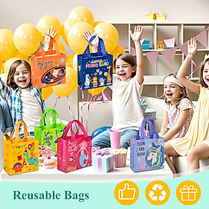 VGOODALL 6PCS Gift Bags with Handles, 8" x 3.5" x 8" Reusable Gift Wrap Bags Large Gift Bags Dinosaur Theme Tote for Kids Birthday Party