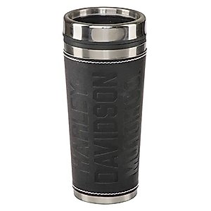 Harley-Davidson Travel Mug, Leather Wrapped Double-Wall Stainless Steel - 16 oz.