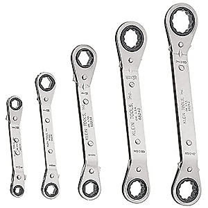 Klein Tools 68245 Reversible Ratcheting Box Wrench Set, 5-Piece, Black