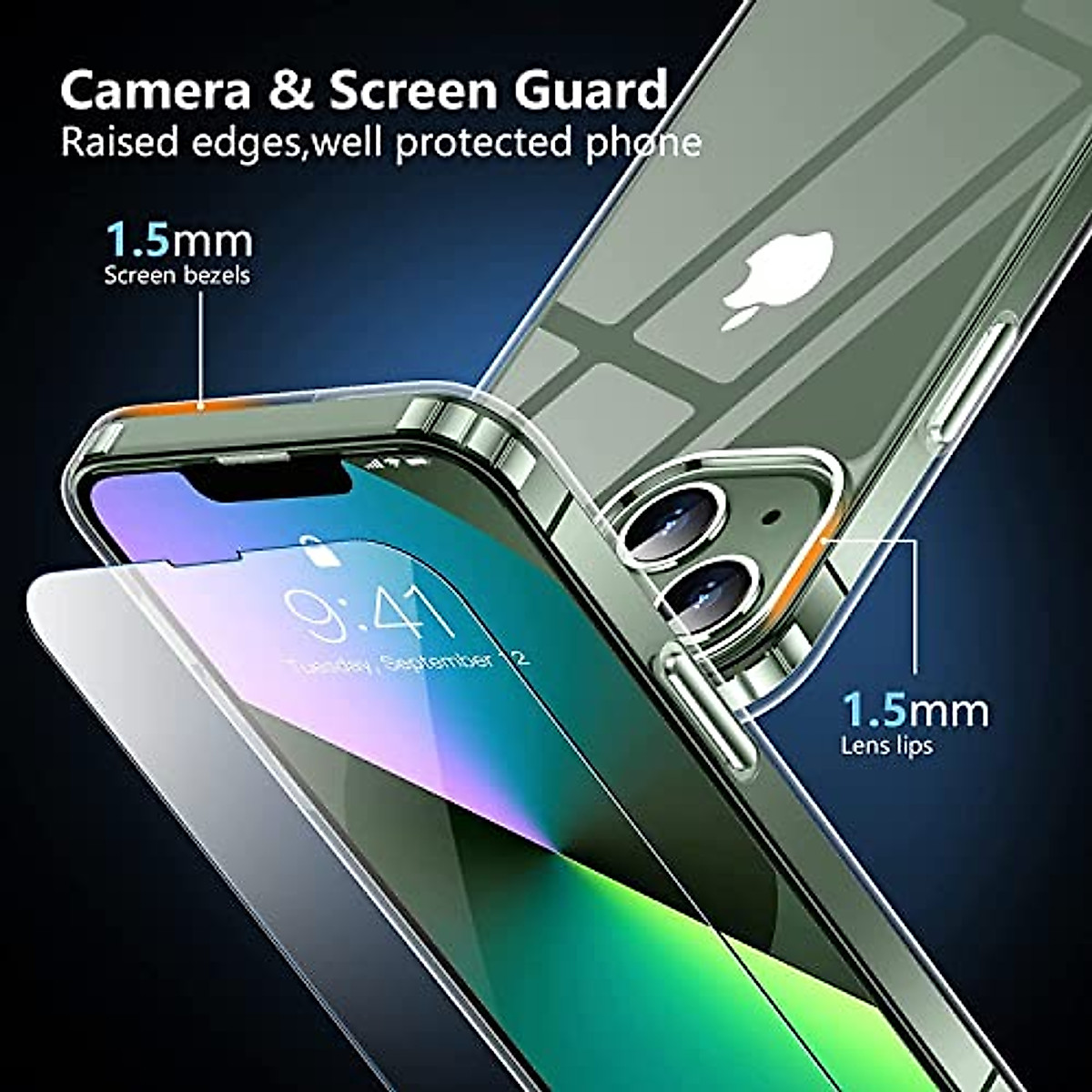 SPIDERCASE Designed for iPhone 13 Case/iPhone 14 Case, [Crystal Clear Not Yellowing][with 2 Pcs Tempered Glass Screen Protectors] Slim Thin Case for iPhone 13/14 (Clear)
