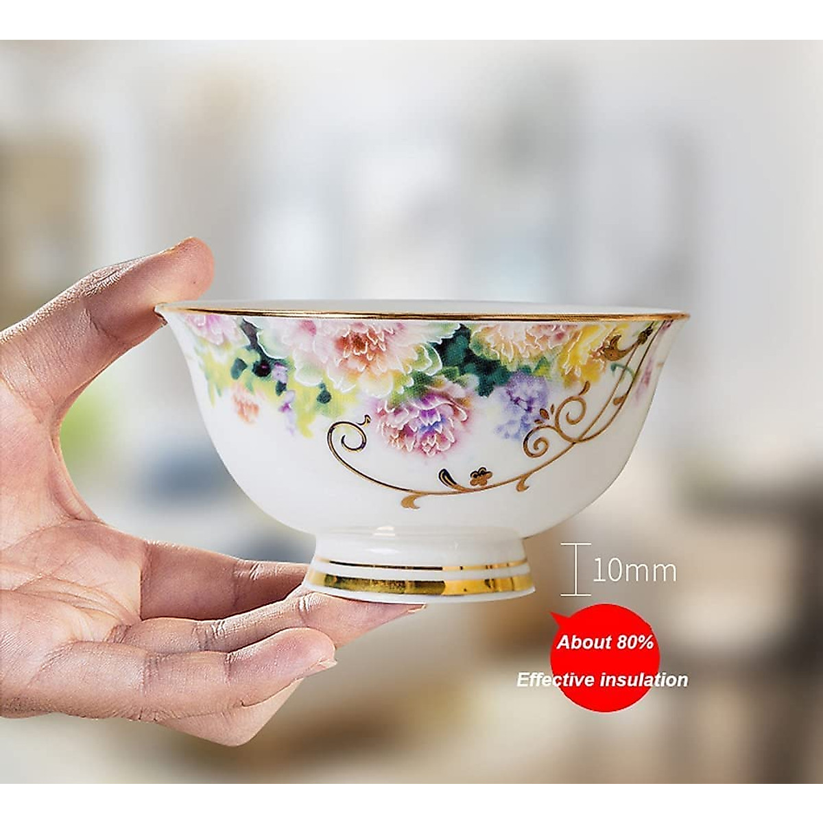 Porcelain Dinner Set Luxury Ceramic Dinnerware Set, Phnom Penh Plates and Bowl Dishes Set, Flowers Underglaze Dinner Sets for Family Party, Service for 6-8