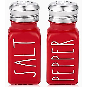 Red Salt and Pepper Shakers Set by Brighter Barns - Farmhouse Red Kitchen Decor and Accessories for Home Restaurants Weddings - Cute Modern Glass Christmas Red Shaker Sets & Stainless Steel Lid (Red)