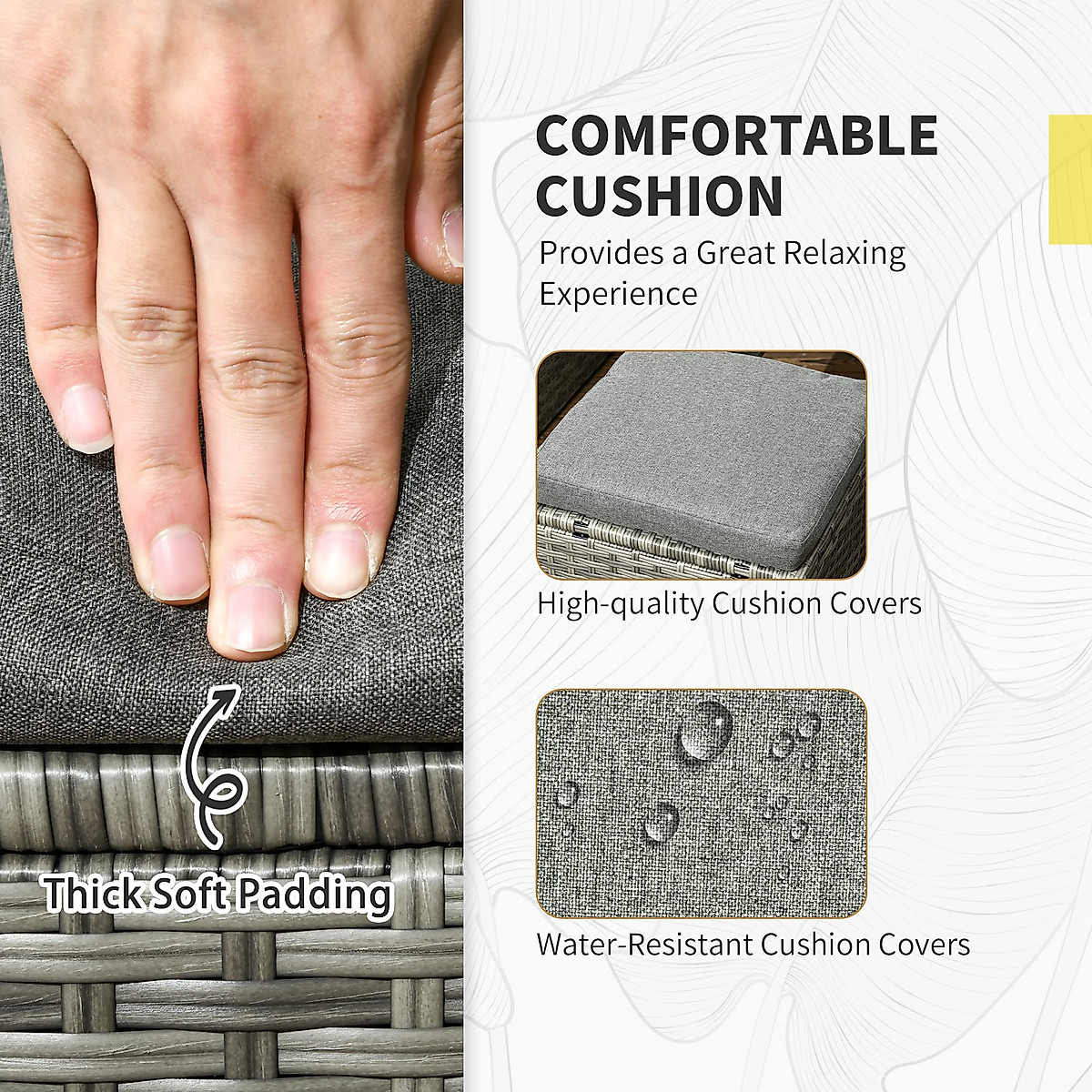 Outsunny 6 Piece Patio Dining Set, PE Rattan Furniture Set with 2 Chairs Cushions & Outdoor Loveseat Sofa, Woodgrain Slatted Dinner Table, Gray