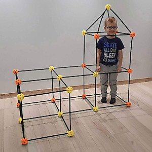 Construction Fort Building Kit 85 Pieces and Storage Bag - Build Castles Tunnels Tents Rocket- Creativity and Teambuilding - Great Discovery of Manual Skills Orange Yellow…