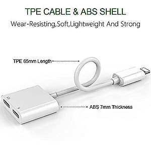 Dual Lightning Splitter for iPhone,[MFi Certified] iPhone Headphone Adapter 2 in 1 Dual Lightning Headphone Jack Audio + Charge Cable Compatible for iPhone 12/12 Pro/11/XS/XR/X 8 7/iPad/ iPod