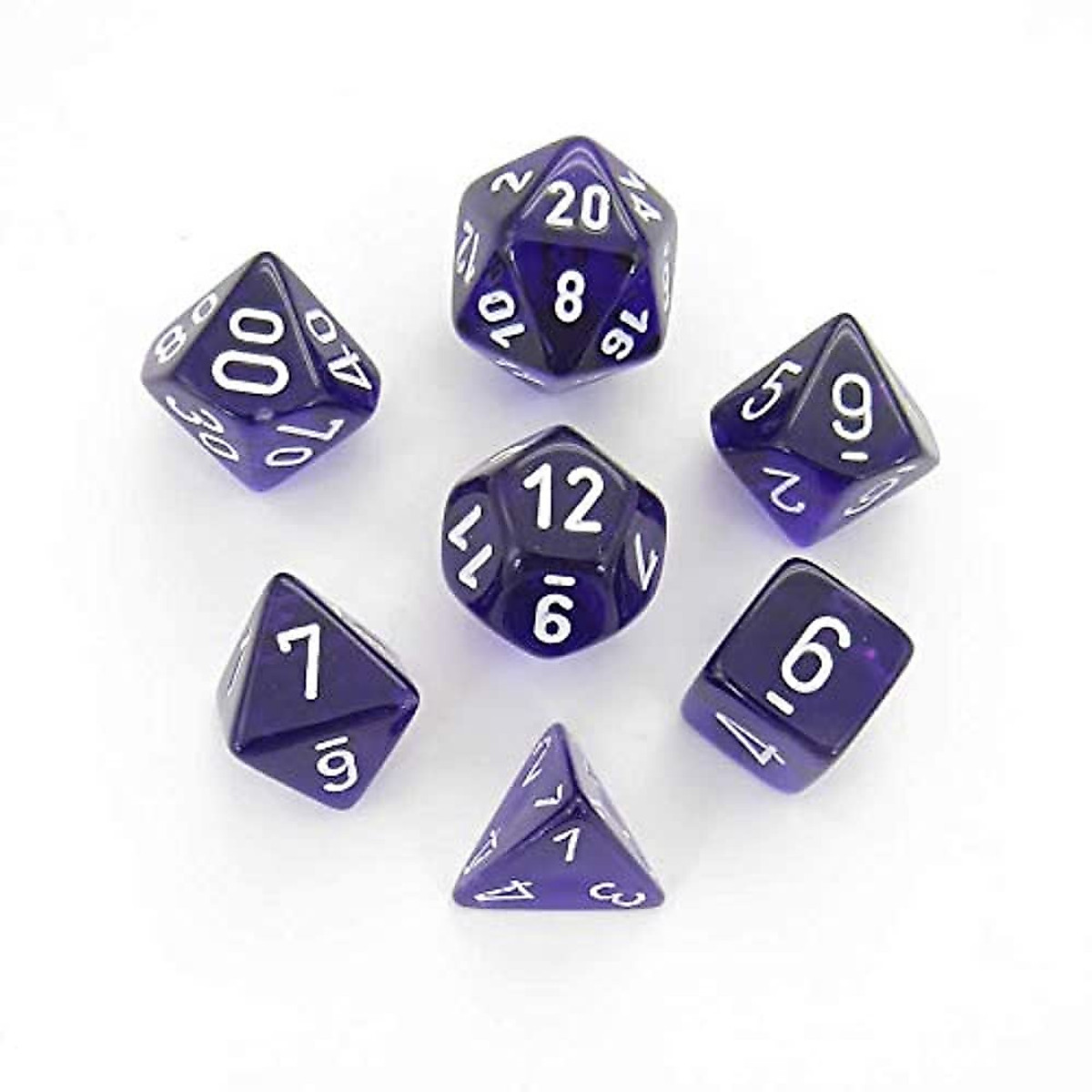 DND Dice Set-Chessex D&D Dice-16mm Translucent Purple and White Plastic Polyhedral Dice Set-Dungeons and Dragons Dice Includes 7 Dice - D4 D6 D8 D10 D12 D20 D% (CHX23077)