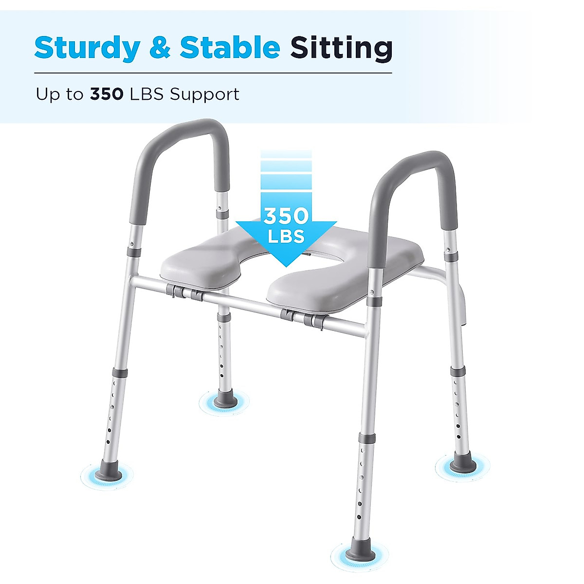 Meoflis Raised Toilet Seat with Handles, Adjustable Width and Height Elevated Toilet Seat Riser Seniors, Safety Handicap Toilet Seat for Elderly, Pregnant 350 lbs Heavy Duty