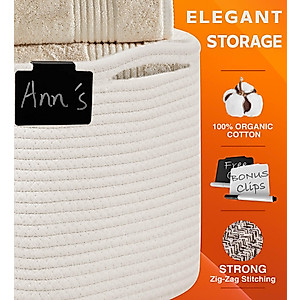 CHAT BLANC Cotton Rope Basket Blanket Storage for Living Room 15.8"x15.8"x13.8" | Baby Toy Storage Basket | Woven Basket | Large Baskets for Organizing, Graphite