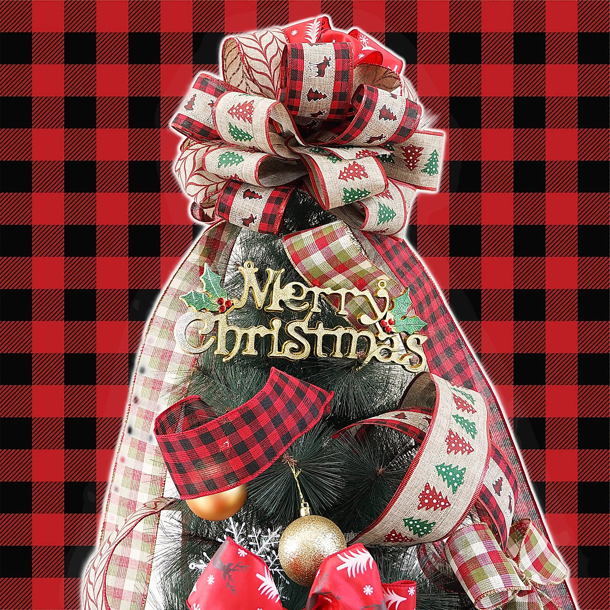 MEEDEE Burlap Wired Ribbon 2.5 Inch 6 Rolls 36 Yards Buffalo Plaid Ribbon for Wreaths, Tree Decorations, Ribbon Garland