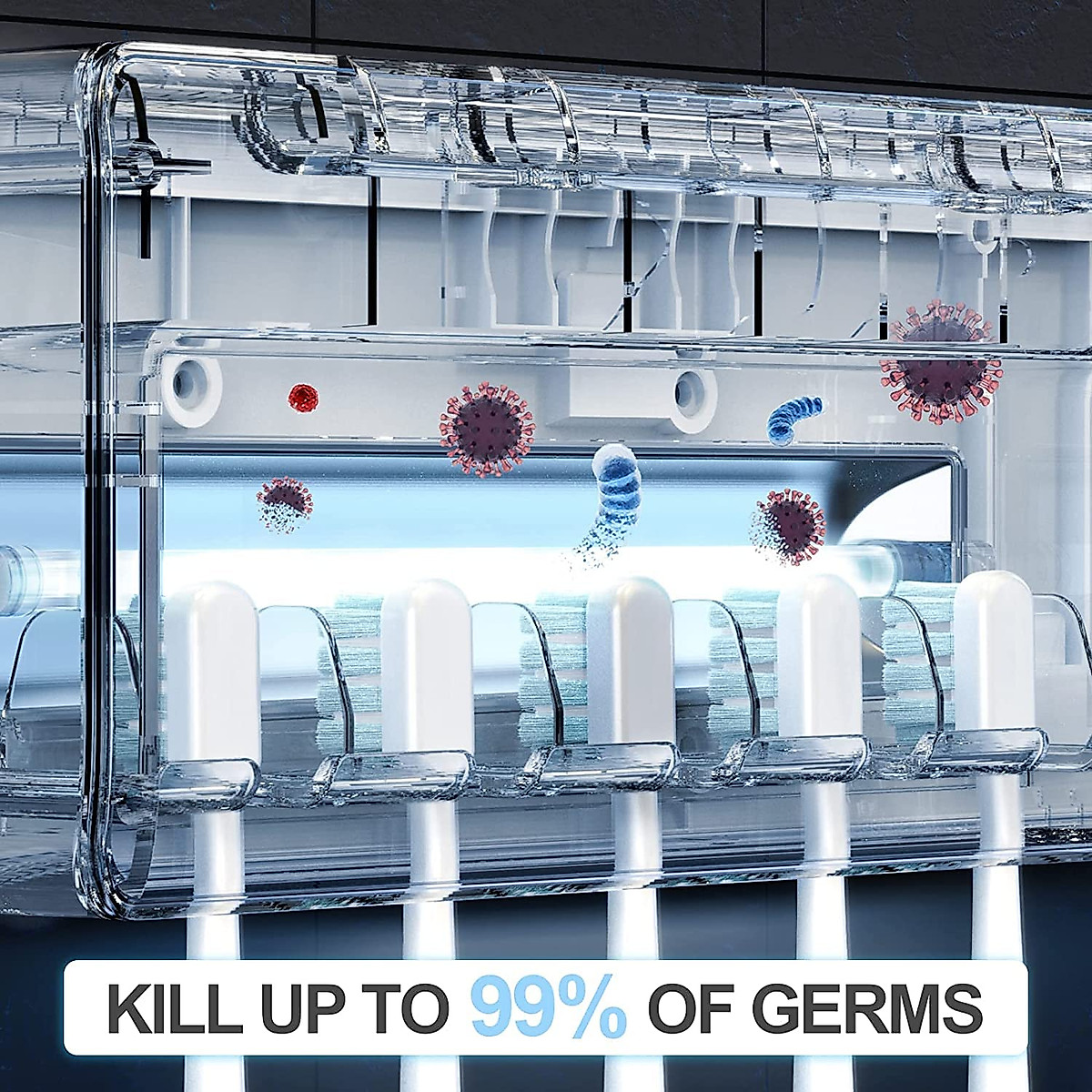 HouseGem Toothbrush Holder, Timer Function, 2000mAh Rechargeable Cordless Wall-Mounted Bathroom (White)