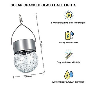 SUNWIND Hanging Solar Ball Lights Outdoor - 8 Pack Cracked Glass Decorative Garden Lights Waterproof Solar Lanterns for Yard, Patio, Fence, Tree, or Holiday Decoration(White)