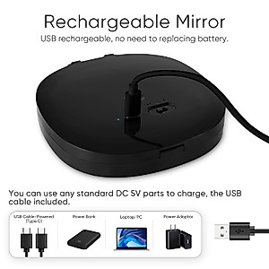 KEDSUM Lighted Travel Makeup Mirror, 1X/10X Magnifying Compact Mirror with Rechargeable LED Lights, Dimmable Double Sided Folding Mirror, Portable, Large, Daylight, USB Charging (Black)