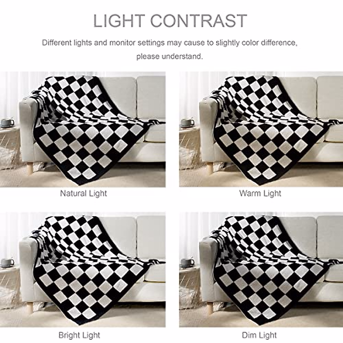 Carriediosa Black Checkered Blanket, Soft Fluffy Plaid Throw Blanket for Sofa Bed Chair, Knitted Farmhouse Luxurious Microfiber Feather Yarn Warm Blankets (Black Check 50" x 60")