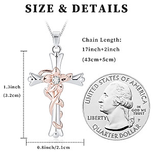 ACECHA Cross Necklace for Women-Dainty Faith Cross Pendant Necklace with Heart Flower Birthstone Jewelry for Mom Women Gifts, Birthday Anniversary