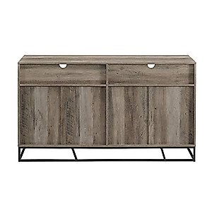 Walker Edison Angled Door Cabinet-Sideboard-Buffet with Open Shelf Storage, 58, Grey Wash