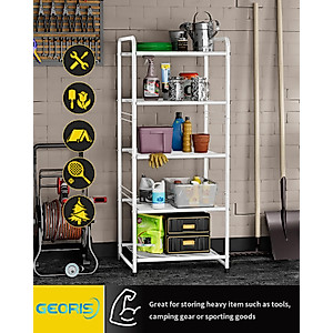 GEORIS 5- Tier Heavy Duty Wire Shelving Storage Rack | Modern Bathroom Shelf | Stackable Plant Standing Shelf Unit | Perfect for Kitchen, Living Room, Balcony | White