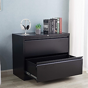 Aobabo 2 Drawer Lateral File Cabinet with Lock,Metal Storage File Cabinet Steel Filing Cabinet with Letter/Legal Size for Home Office,Anti-tilt Structure,Assembly Required (Black,2 Drawer)