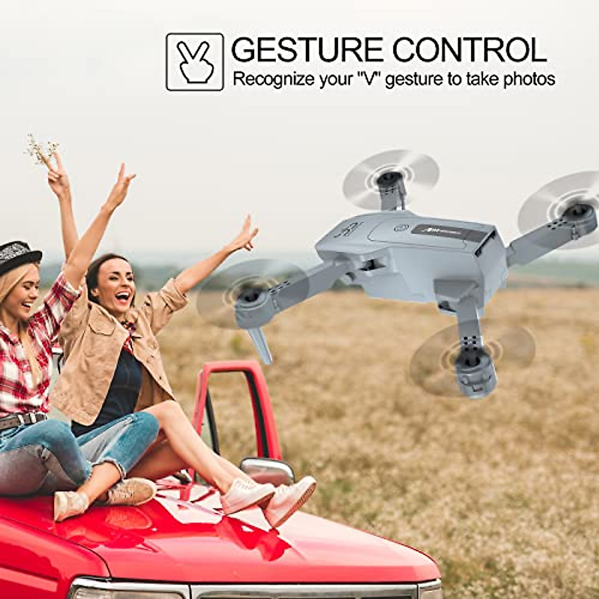 ScharkSpark Drone with 2K HD FPV Dual Camera for Adults and Kids, Mini RC Drone with 3D Flips/Altitude Hold/Headless Mode/Gesture Selfie/Waypoint Flight, 2 Batteries and Case, Gifts for Boys and Girls