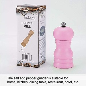 uxcell Salt and Grinder 4.5 Inch Wooden Mills Shakers with Adjustable Coarseness for Seasoning Meal Prep Cooking Dining Pink