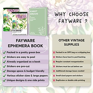 FAYWARE Washi Vintage Stickers for Scrapbooking - Ephemera Sticker Book for Journaling with 453 Botanical Stickers and 20 Scrapbook Papers. Ephemera for Junk Journals, Journaling Supplies for Adults
