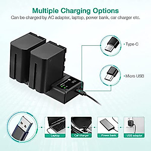 FirstPower 2 Pack NP-F970 Batteries and USB Dual Charger for Sony NP-F970 F960 F950 F930 F750 F570 F550 F530 F330 Battery and Sony Handycams, CCD-SC55 TR516 TR716 TR818 TR910 TR917