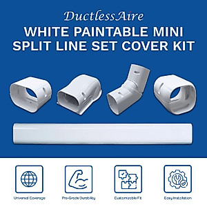 DuctlessAire White Paintable Mini Split Line Set Cover Kit - Weather Resistant, Easy Installation, Intended for Ductless Mini Split or Central Systems, 3" x 7.5 ft.