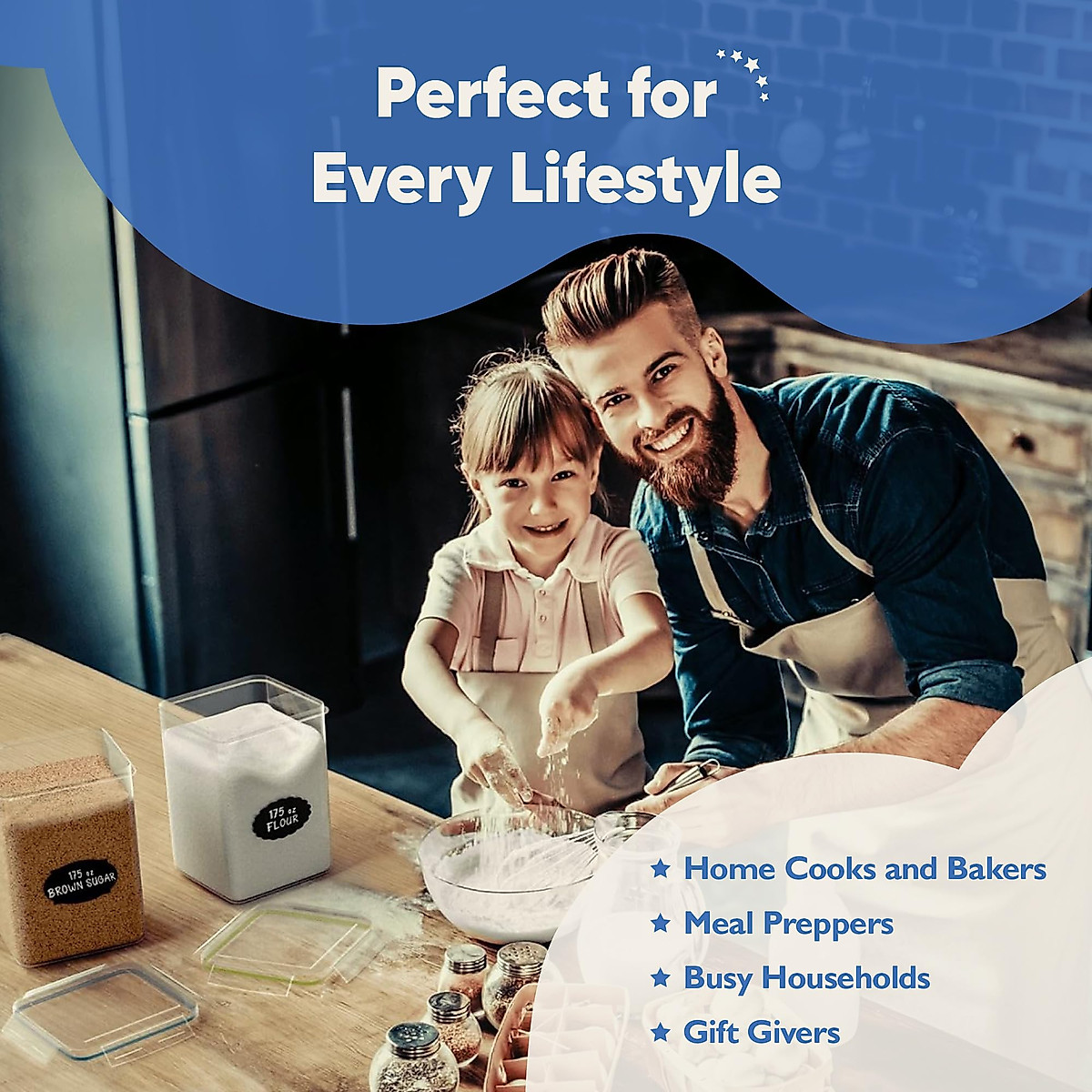 Chef's Path Food Storage Containers - Pantry Organization and Storage - Great for Flour, Sugar, Baking Supplies - Airtight Kitchen Bulk Food Canisters - BPA-Free - 6 PC Set - Spoons, 8 Labels & Pen