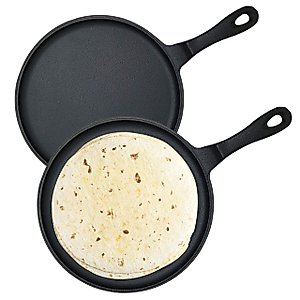 LavoHome Cast Iron Comal 10" - Heavy Duty Pre-Seasoned Round - Tortillas Pancakes Chapati Omelets Crepes Pack of 2