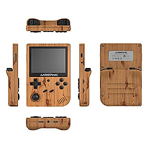 HAIHUANG RG351V Handheld Game Console , Plug & Play Video Games Supports Double TF Extend 256GB , Portable Game Console 3.5 Inch IPS Screen 2521 Games (Wood), LE