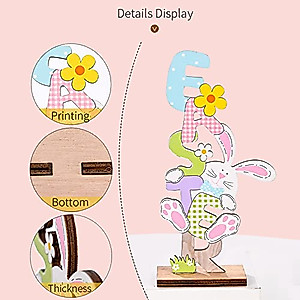 Easter Tabletop Decoration Signs, Easter Table Centerpieces Wooden Bunny Gnomes Decorations Family Signs for Spring Holiday Easter (2PCS)
