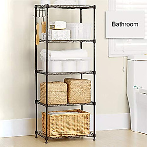 5 Tier Heavy Duty Height Adjustable Storage Rack Wire, Black Commercial Grade Steel Layer Shelving Unit Organizers, Large Metal Storage Shelves for Kitchen Garage Closet Pantry Laundry Bathroom