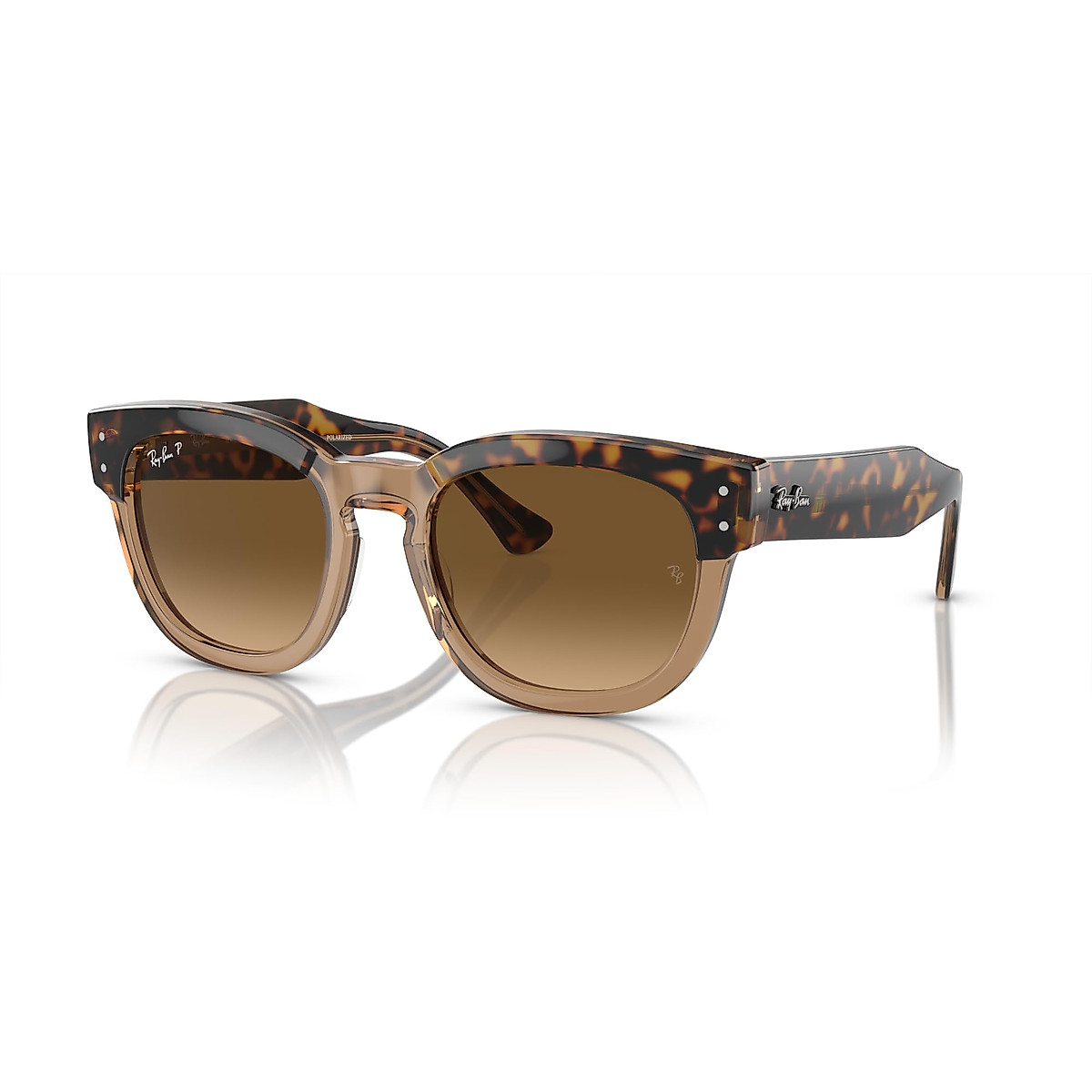Ray-Ban RB0298SF Mega Hawkeye Square Sunglasses, Havana On Transparent Brown/Brown Gradient Polarized, 53 mm