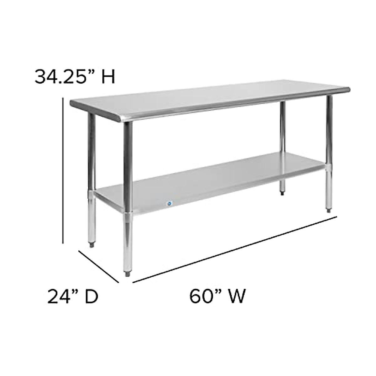 Flash Furniture Reese Stainless Steel 18 Gauge Prep and Work Table with Undershelf - NSF Certified - 60"W x 24"D x 34.5"H