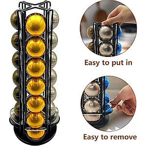 Miuly Coffee Capsule Holder For Nespresso Vertuoline, Coffee Capsule Stands Rotating Pod Rack holds 28 Nespresso Vertuo Pods, Black