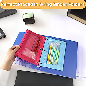 ACRSIKR Pencil Pouch for 3 Ring Binder, Zipper Pencil Case Bag Three Hole with Clear Window Black 1 Pack