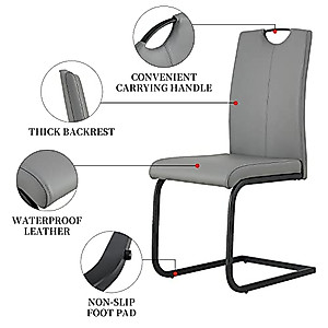 Modern Dining Chairs, PU Leather Side Dining Room Chairs Set of 2, Upholstered Kitchen Chairs with Padded Seat, High Back Accent Chairs with Metal Base for Dining Room, Waiting, Living Room Grey