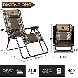 TR Outdoor Zero Gravity Chair Heavy Duty Support 400Lbs Padded Reclining Folding Patio Lounge Chair with Removable Headrest Adjustable Recliner (CAMO)