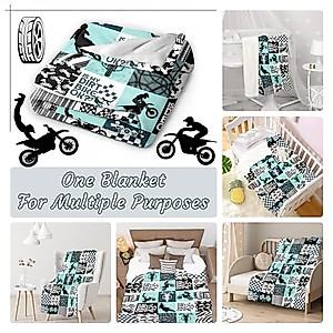 Buyyet Cool Dirt Bike Blanket,Extreme Sport Motorcycle Gift Blanket for Kid Men,Racing Themed Patchwork Grid Blanket Motocross Rider Plaid Blanket Motorcycle Silhouette Blanket 40''x 50''for Kid/Child