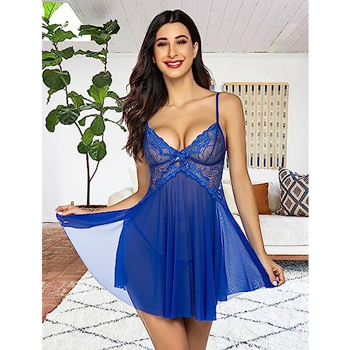 Avidlove Sexy Lingerie for Women Nighties for Women Sexy Negligee Lingerie Chemise Nightgown Dark Blue