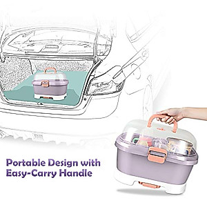 Portable Baby Bottle Drying Rack Storage Box Organizer with Anti-Dust Cover - Purple