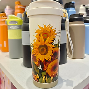 18 oz Coffee Travel Mug with Straw & Flip Lid, Sunflower Tumbler Cup, Double Wall Stainless Steel Vacuum Insulated Tumbler Cup