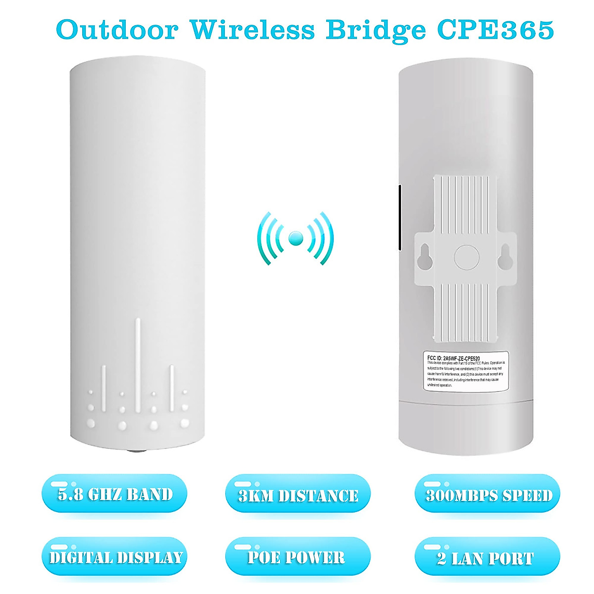 High Brain Wireless Bridge,Outdoor WiFi Access Point Extender,Point to Point,5.8G 300Mpbs Long Range Ineternet Repeater CPE 14DBi Antenna Extend Network & Video Surveillance up to 1.86 Miles 2 Pack