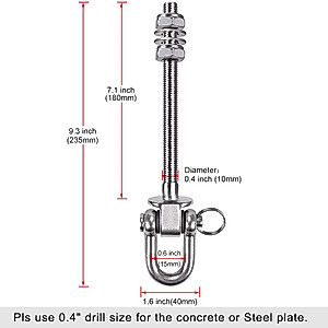 SELEWARE Set of 2 Heavy Duty Swing Hanger 1800LB Capacity, M10 x 9.3" Swing Bolts, Stainless Steel Swing Hooks for Wood and Steel Beam Yoga Hammock Chair Punching Bag Porch Swing Sets Seat