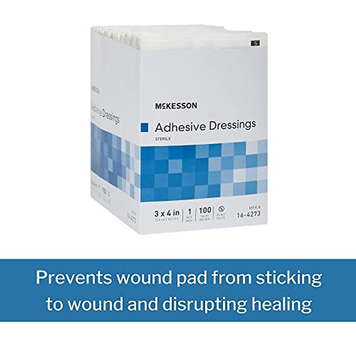 McKesson Adhesive Dressing, Sterile, Cotton/Polyester, 3 in x 4 in, 100 Count, 1 Pack