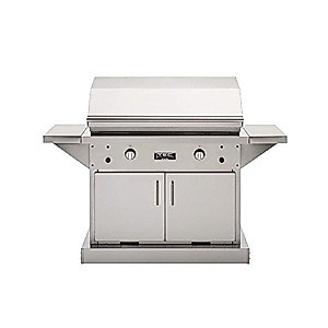 TEC Patio 2 FR Infrared Grill On Stainless Steel Pedestal with Two Side Shelves and Half Warming Rack (PFR2LPCABS-PFR2WR19), Propane Gas