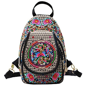 Kteubro Women's Mini Embroidery Backpack, Backpack With Detachable Strap, Multifunction Single Strap Chest Bag
